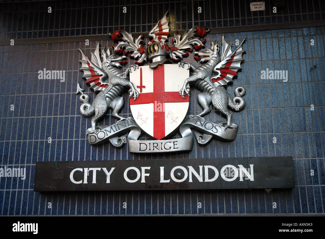 City of London district sign with latin motto Domine Dirige Nos (Lord ...