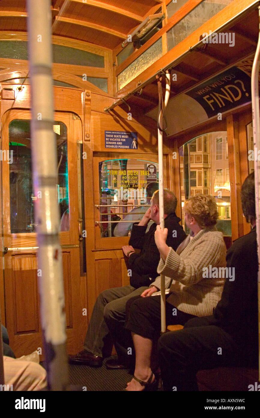 Interior of a San Francisco Cable Car at night Stock Photo - Alamy