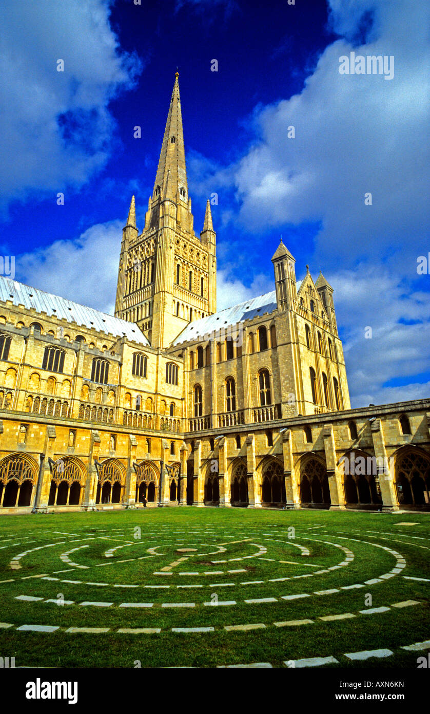 Maze enclosed by cloisters at Norwich cathedral Norfolk England UK EU ...