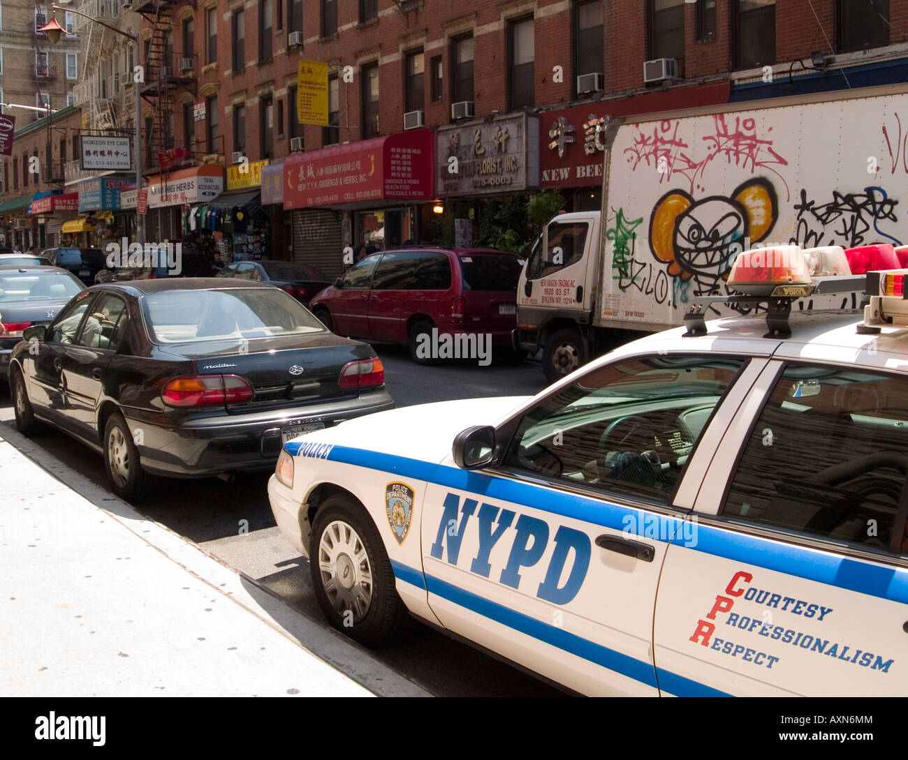 A New York Police Department Cruiser parked on a street in Chinatown ...