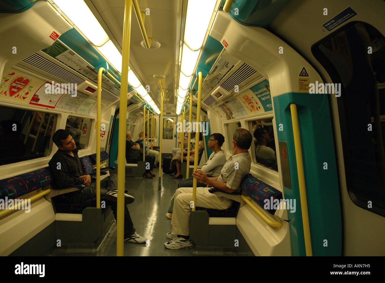 Inside the train after run from Canary Wharf tube station in London, UK ...