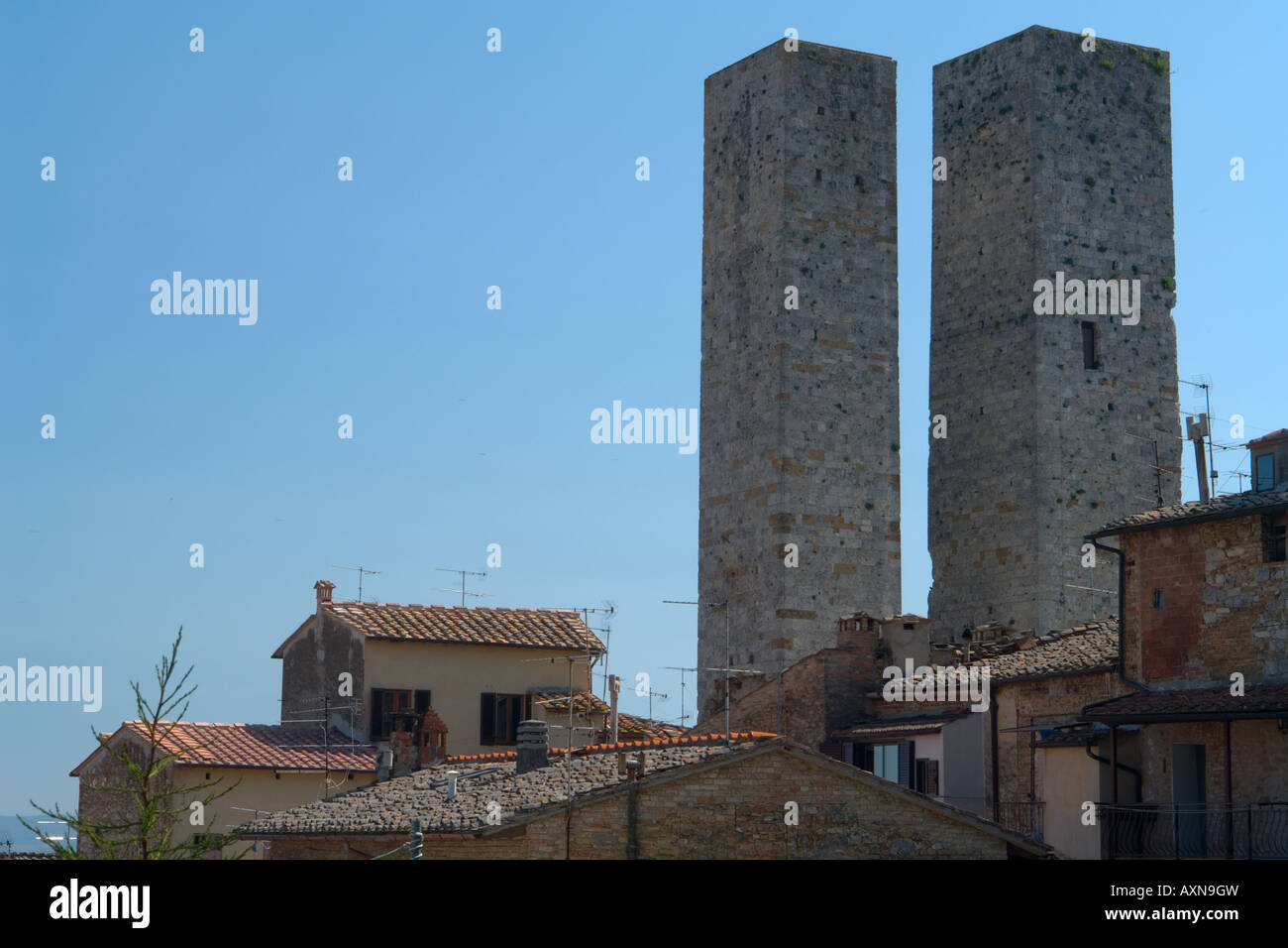 Toscana towers of roofs roof stone houses sky cloudless hi-res stock ...
