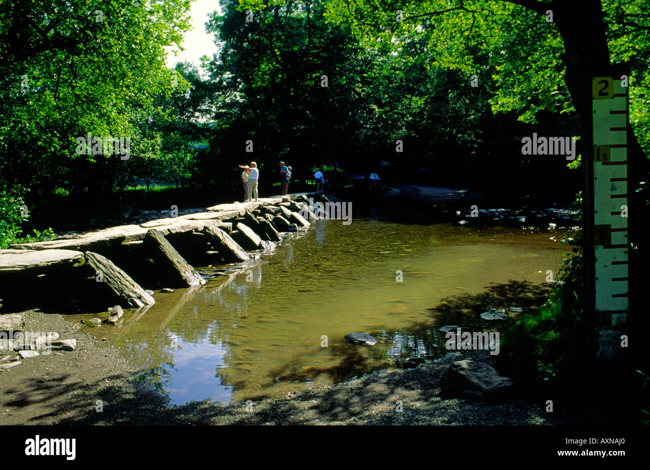 Prehistoric Celtic stone Tarr Bridge or Tarr Steps on River Barle near ...