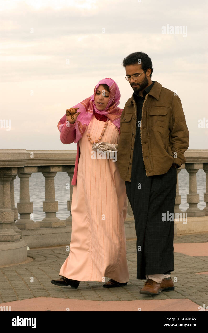 Libyan couple strolling along the Corniche Tripoli Libya Stock Photo ...