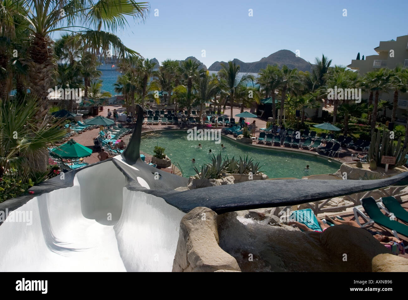 Main pool area and water slide Villa del Palmar Cabo San Lucas Baja ...