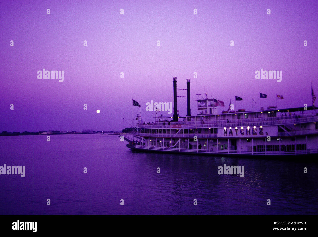 Mississippi River Boat with Moon Stock Photo - Alamy