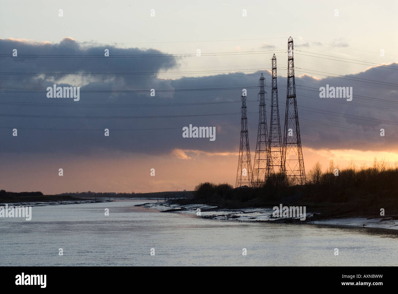Pylons over Ribble River Stock Photo - Alamy