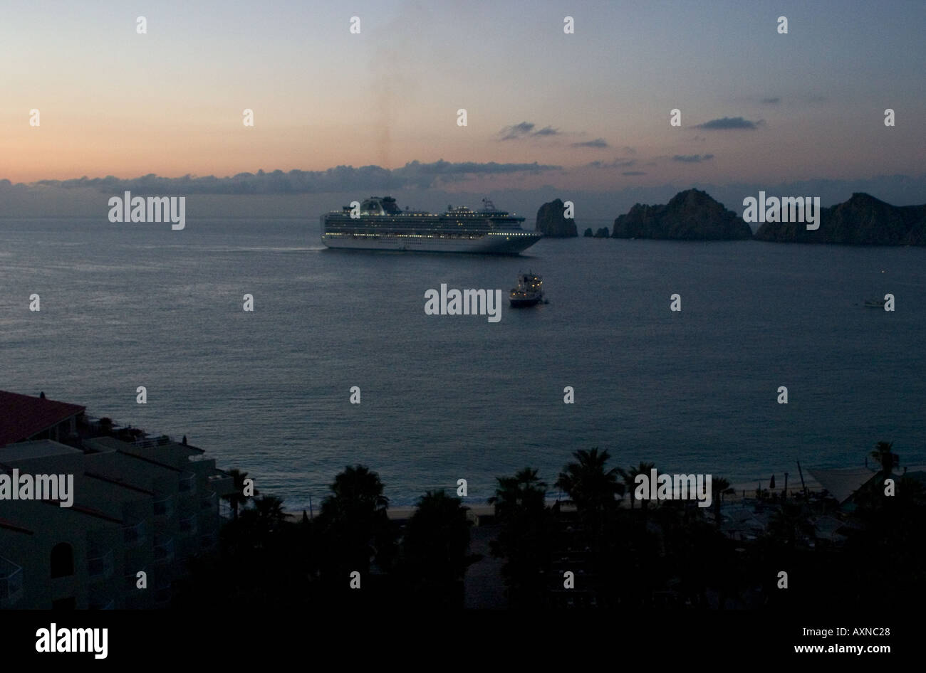 Cruise ship entering Cabo san Lucas Bay at dawn Cabo San Lucas Baja ...