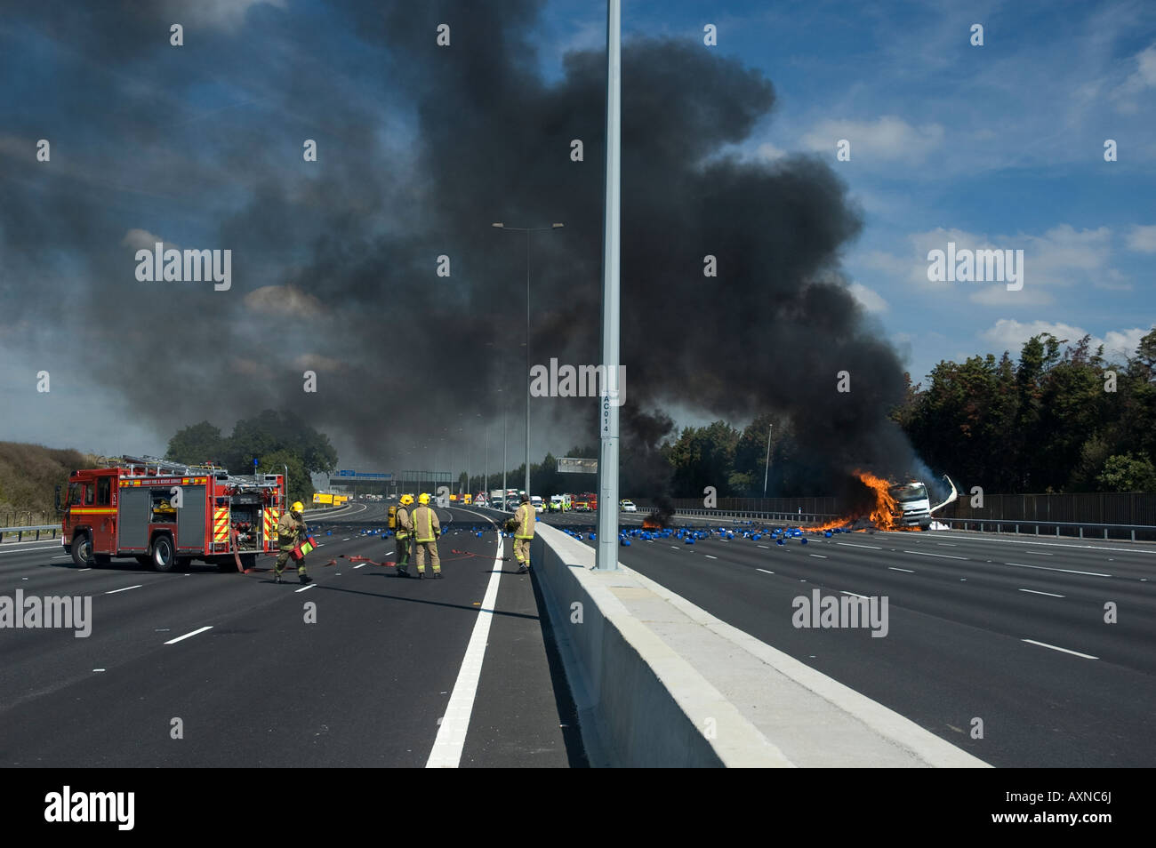 Emergency services attend a Lorry on Fire on M25 in England Stock Photo ...
