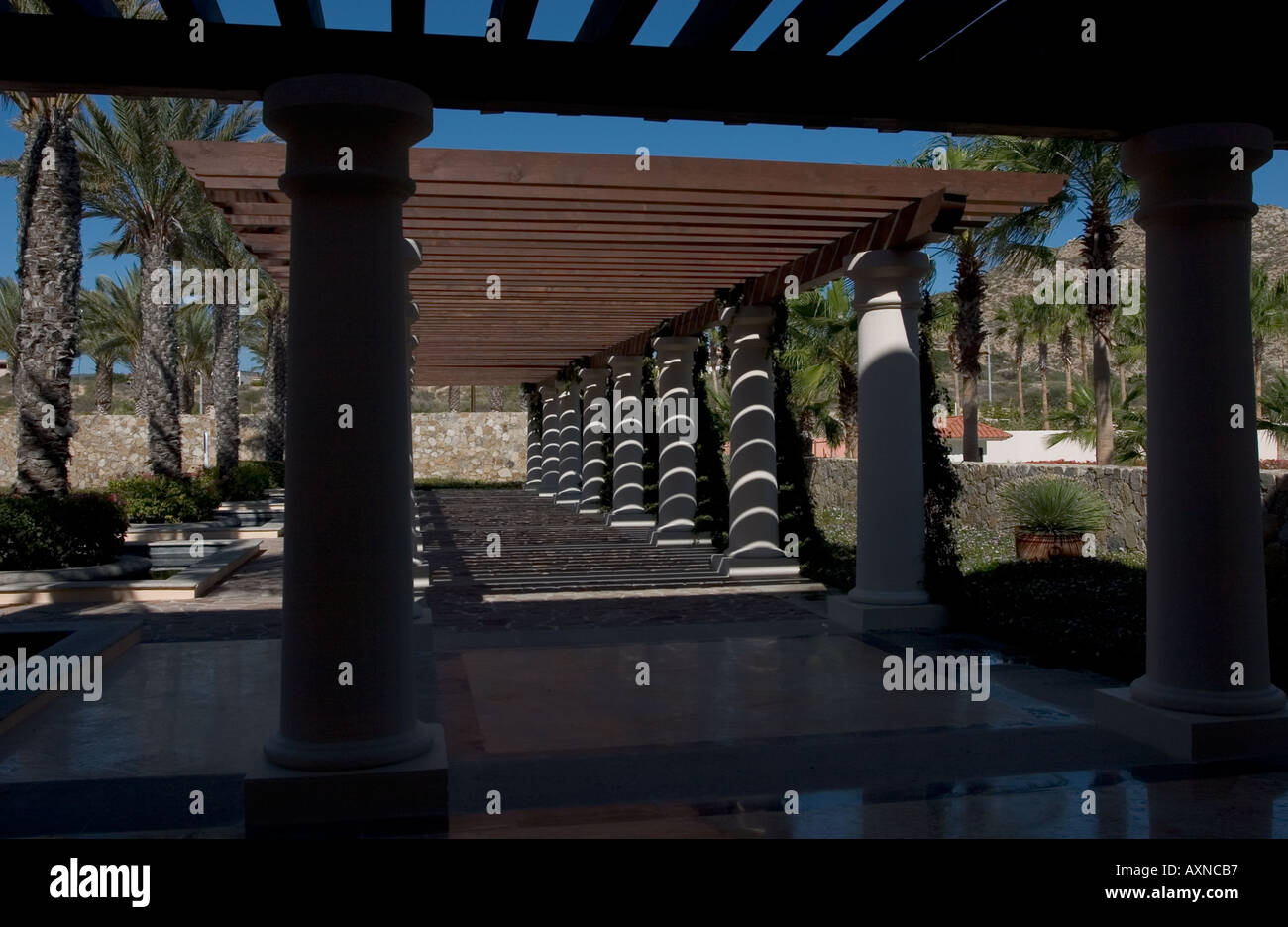 Covered walkway with shadows Hilton Los Cabos Baja California Mexico ...