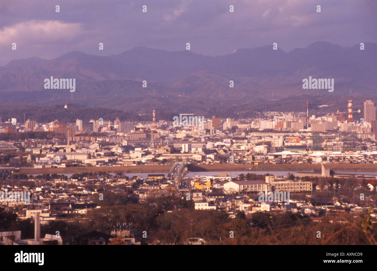 Akita City skyline in front of Taihei mountain Japan Stock Photo - Alamy