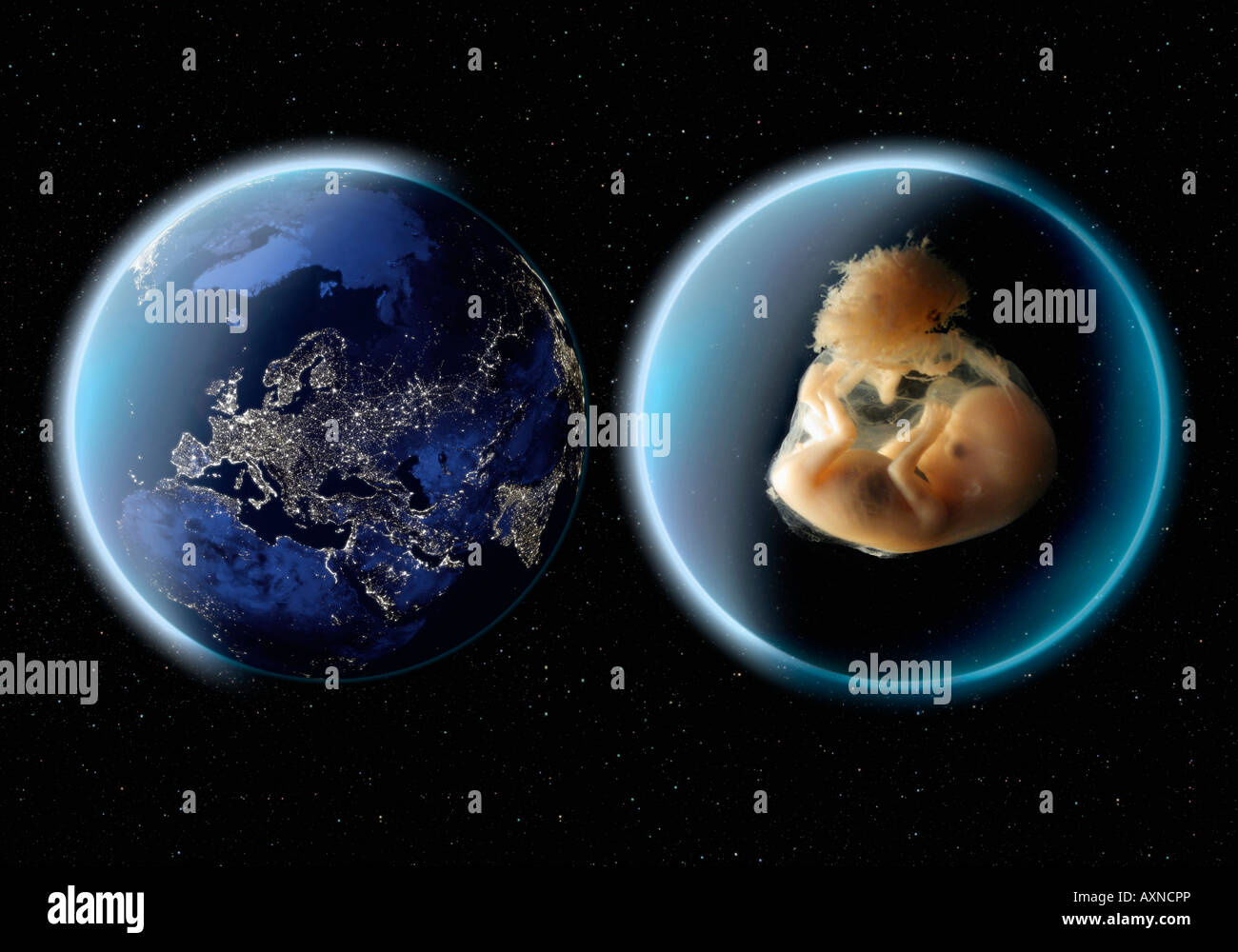 human embryo in bubble and mother earth Stock Photo - Alamy