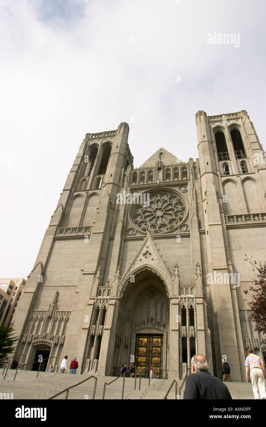 CALIFORNIA San Francisco Grace Cathedral entrance and stairs exterior ...