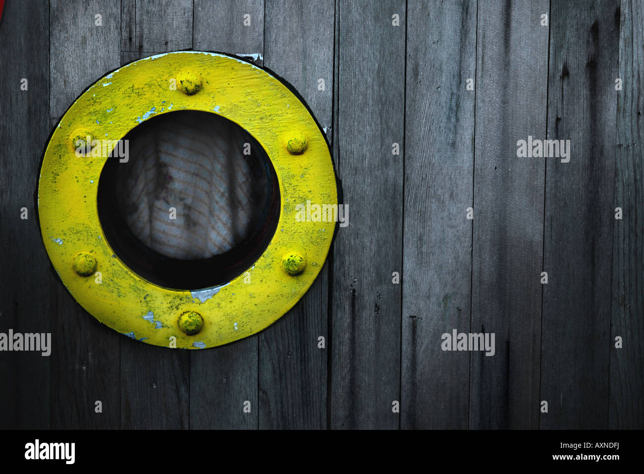 porthole, window, circular, yellow, boat, cornwall, cornish, home Stock ...