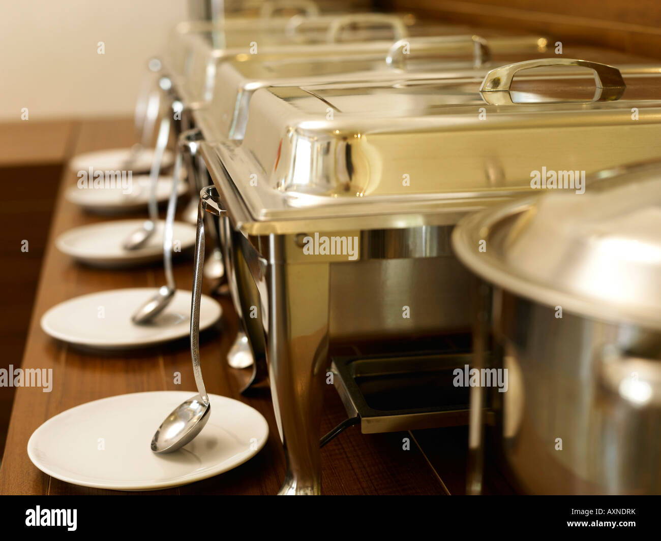 row of Chafing Dish at buffet dinner Stock Photo - Alamy