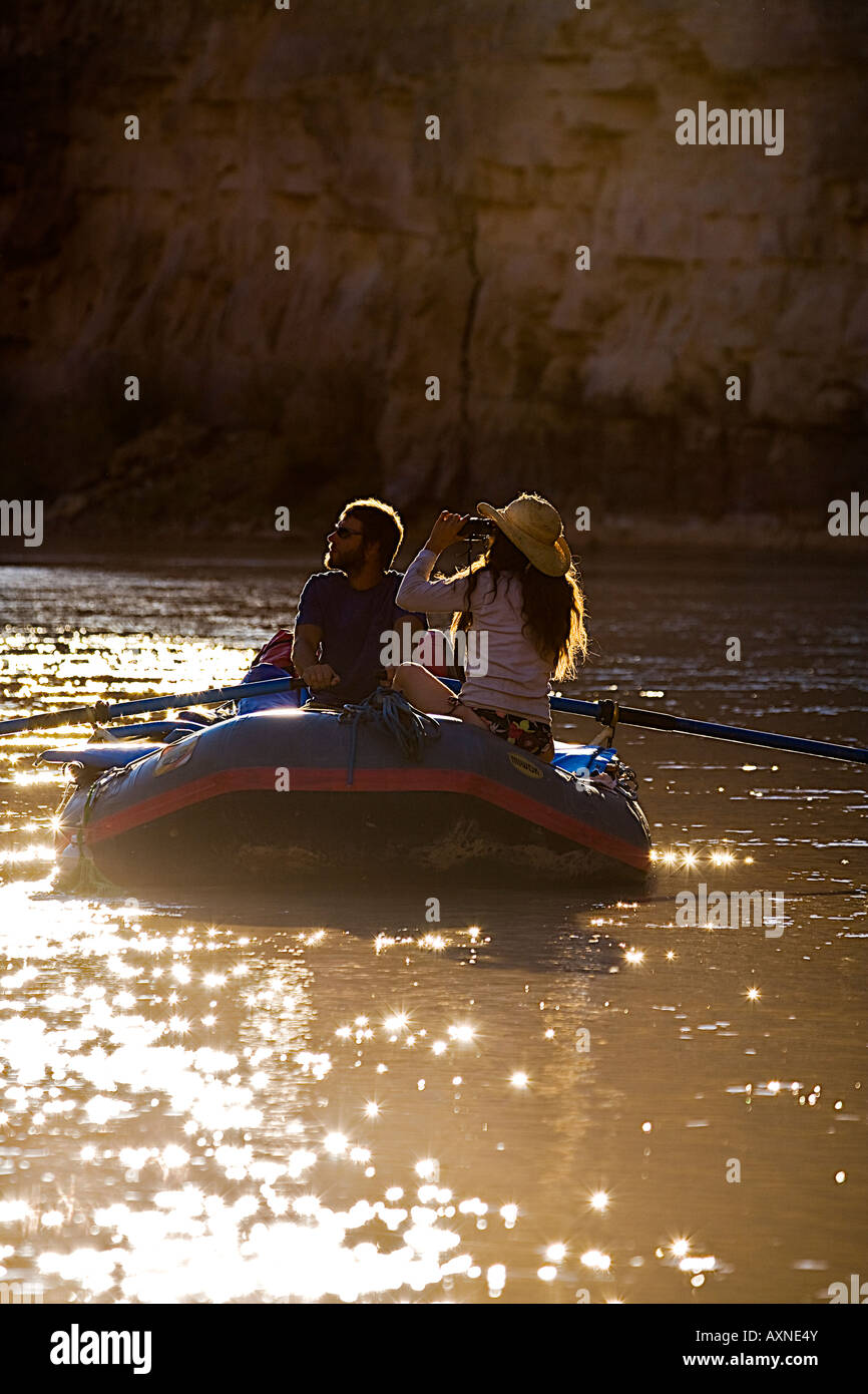 couple on raft on Colorado river, Utah Stock Photo - Alamy