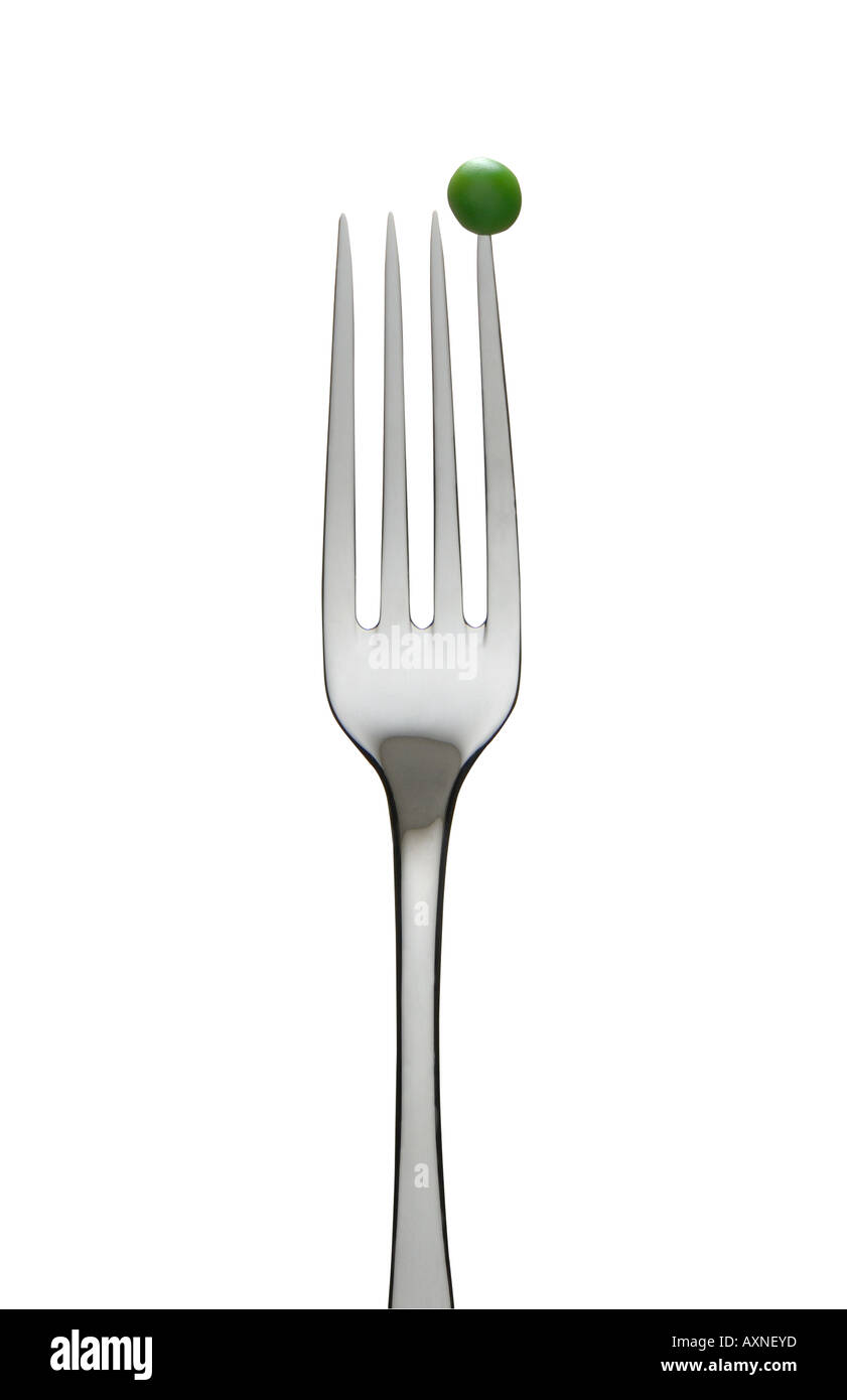 single pea on a fork on white Stock Photo - Alamy