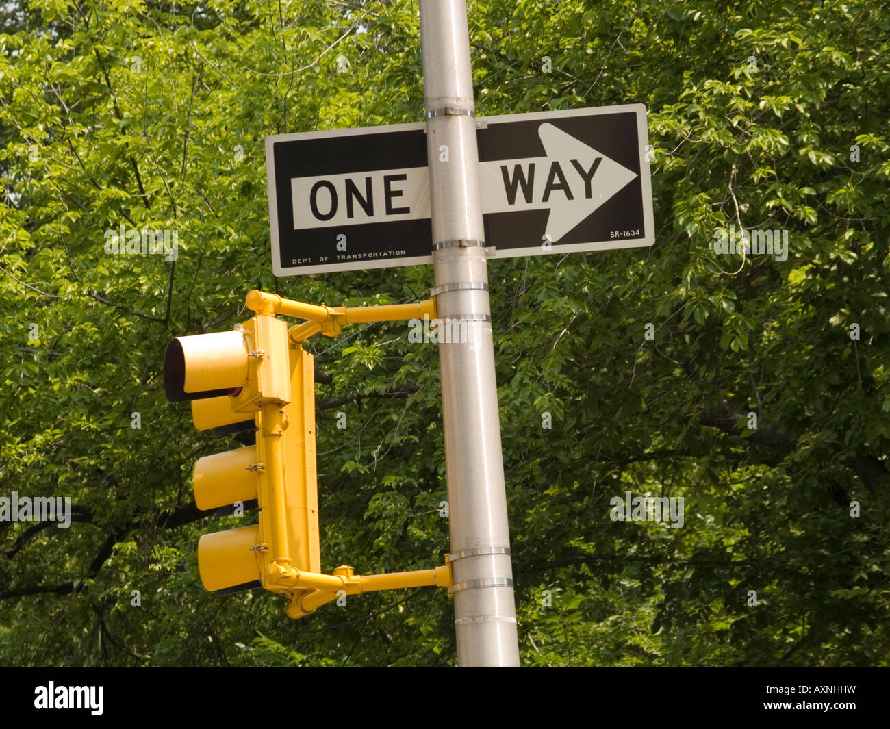 A One Way Sign and traffic signal in New York City USA Stock Photo - Alamy