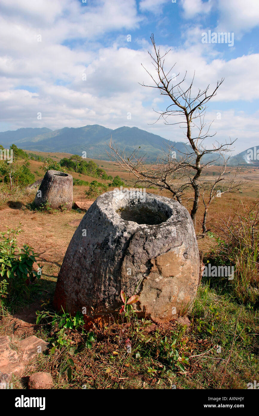 Laos Phonsavan Plain of Jars two jars at Hai Hin Phu Salato Site 2 ...