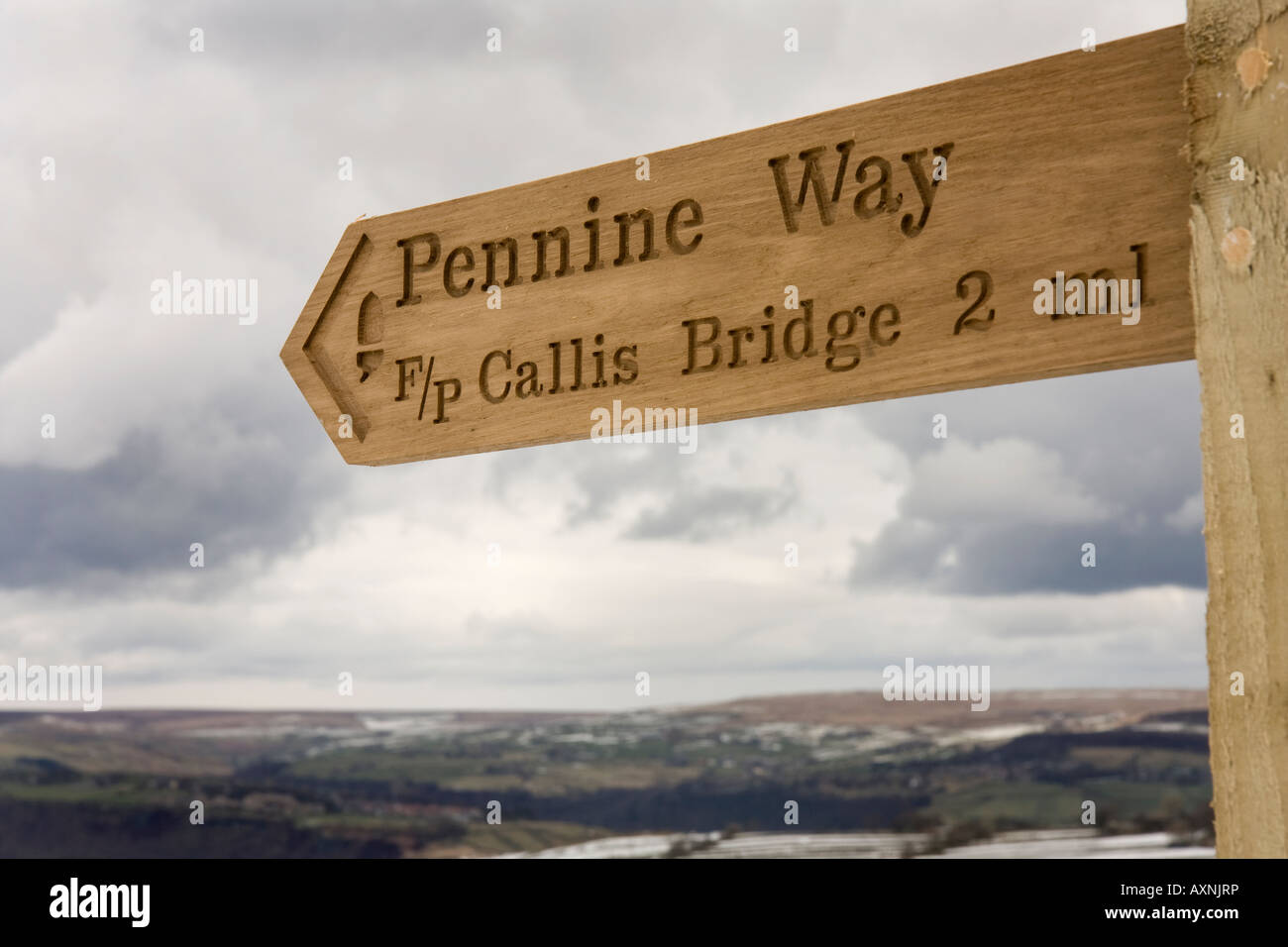 Signpost point to Callis bridge , part of the Pennine way , Calderdale ...