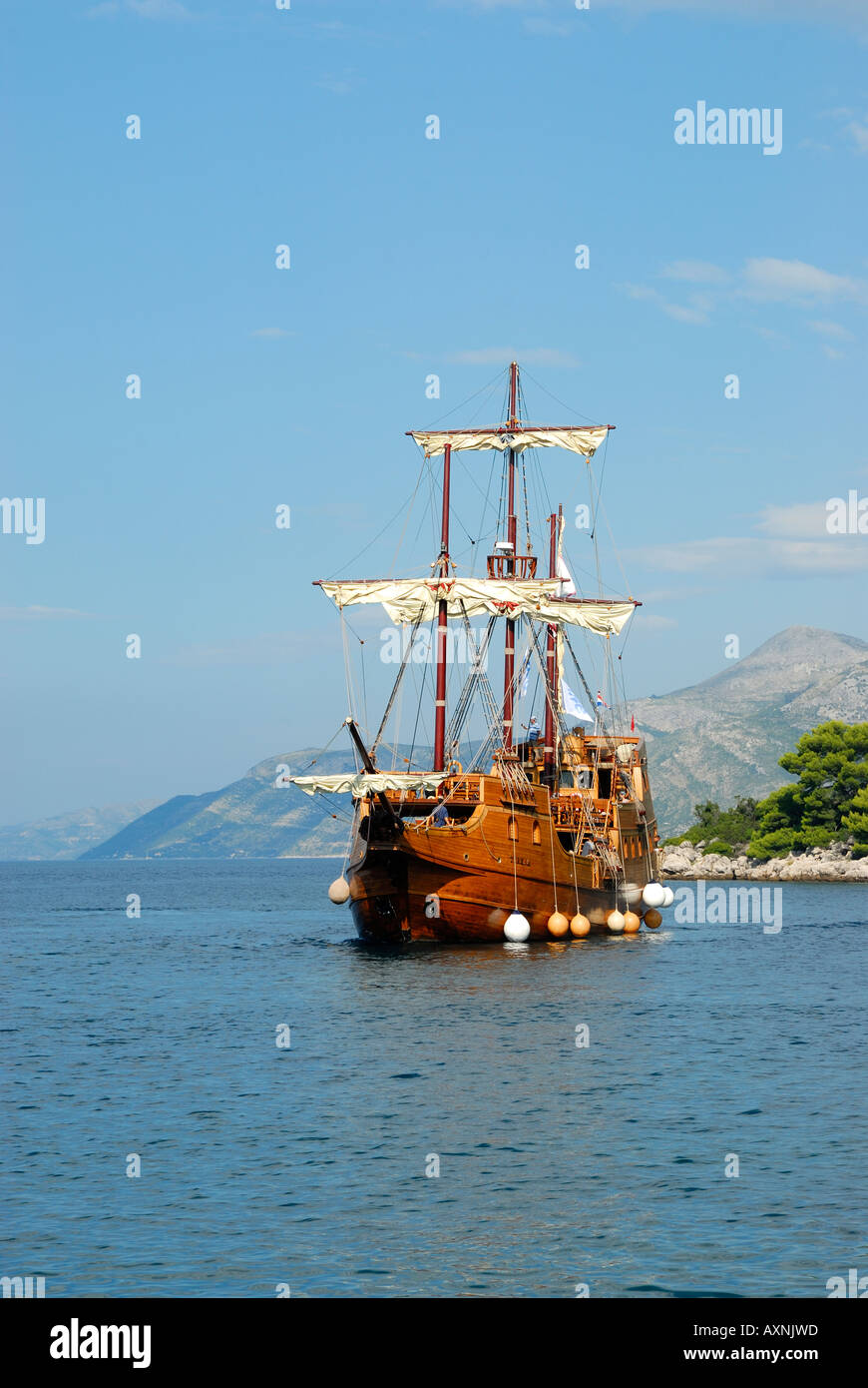 Replica galleon Tirena on a tourist cruise around the Elaphite islands ...