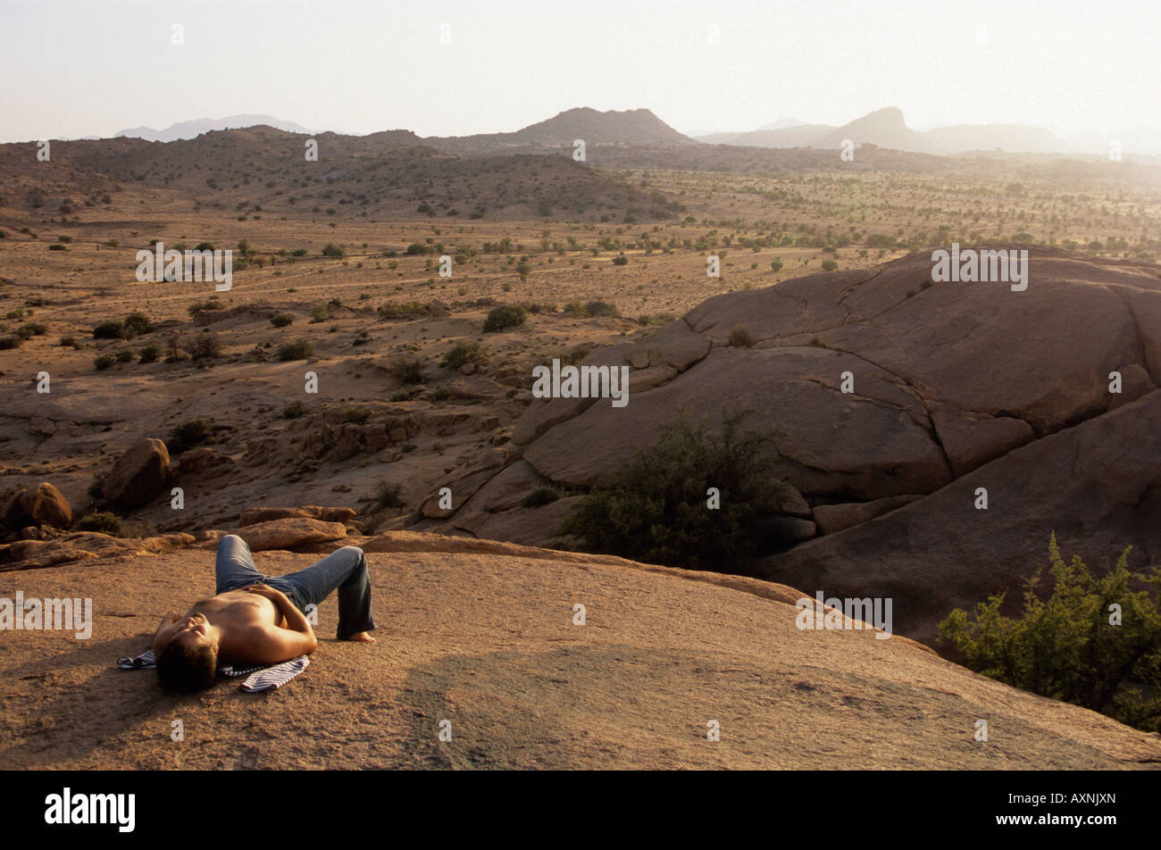 Having a rest in the desert near Tafraoute Morocco Stock Photo - Alamy
