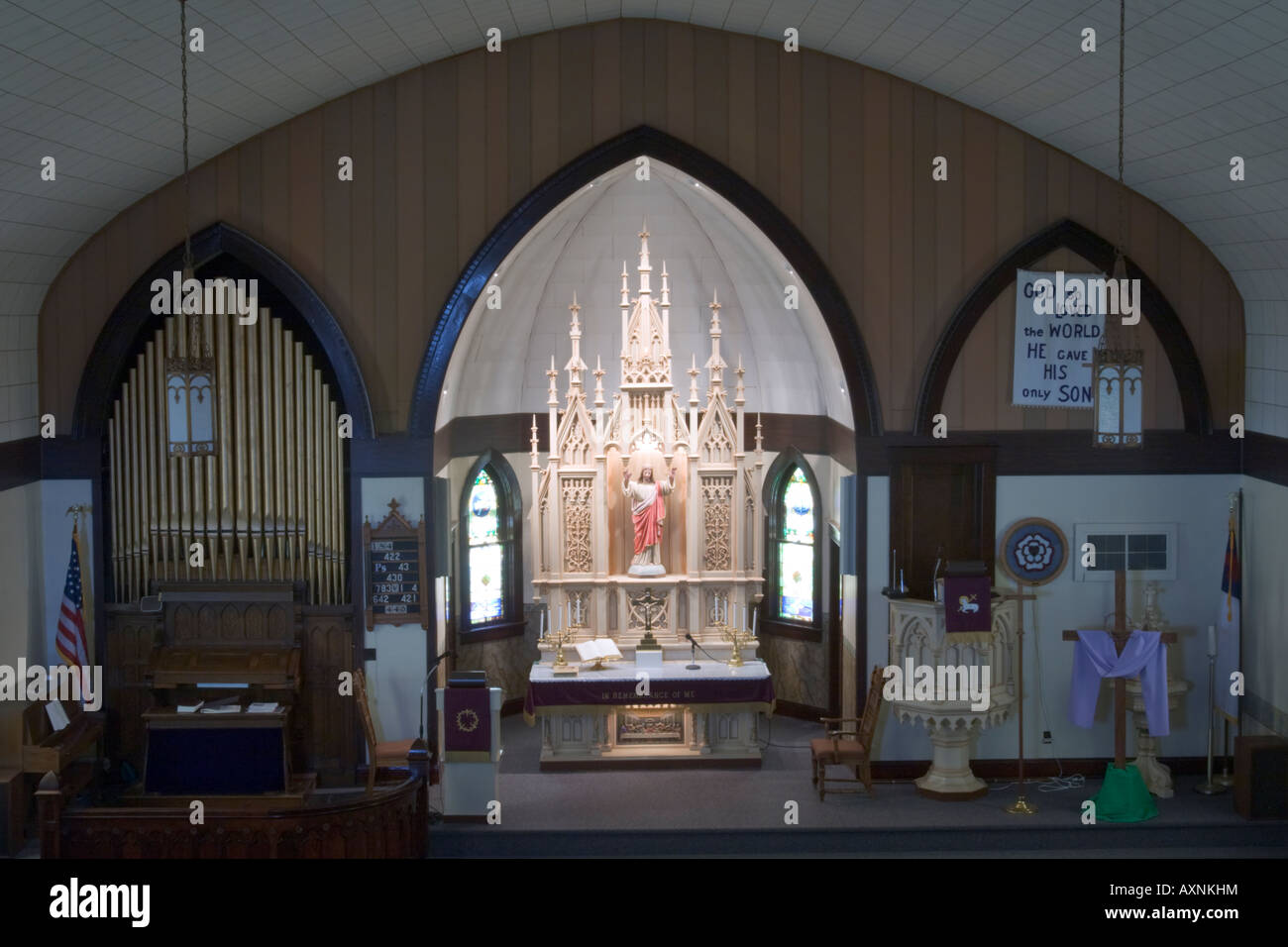 The altar and front of First Trinity Lutheran Church Stock Photo - Alamy