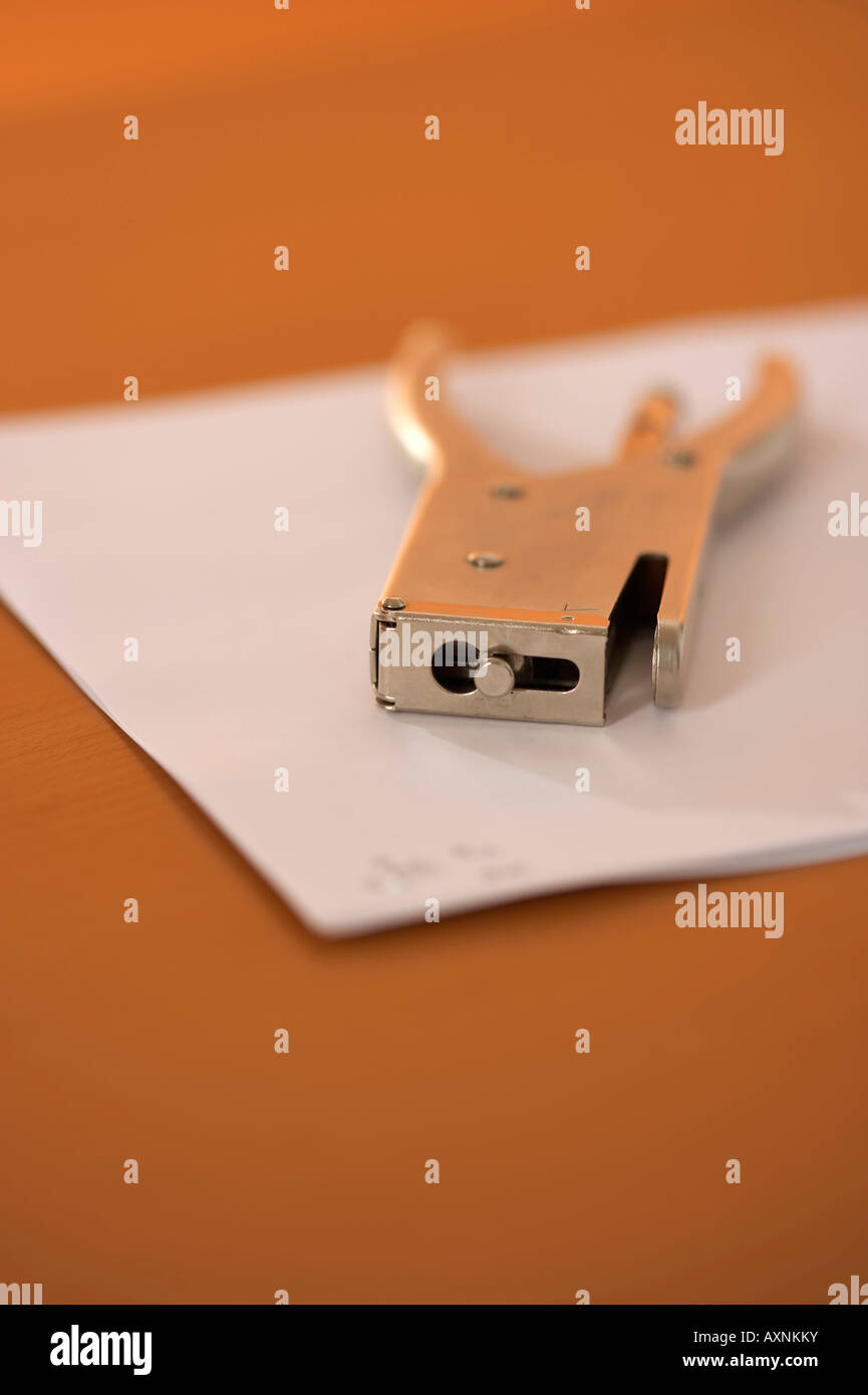 Stapler lying on a document Stock Photo - Alamy