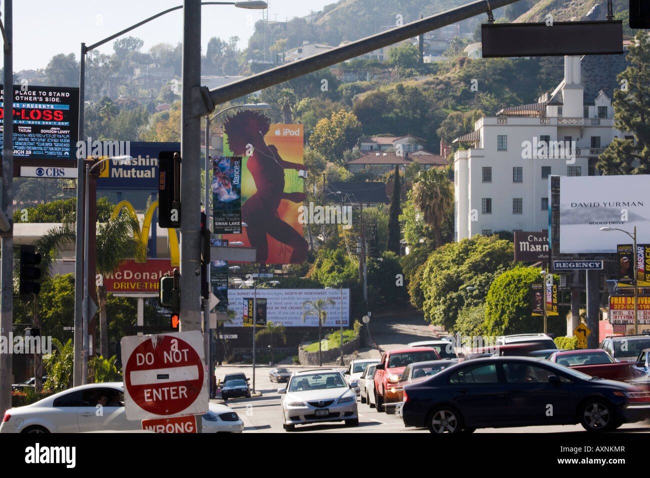 Billboards and traffic Sunset Strip Hollywood Los Angeles County ...
