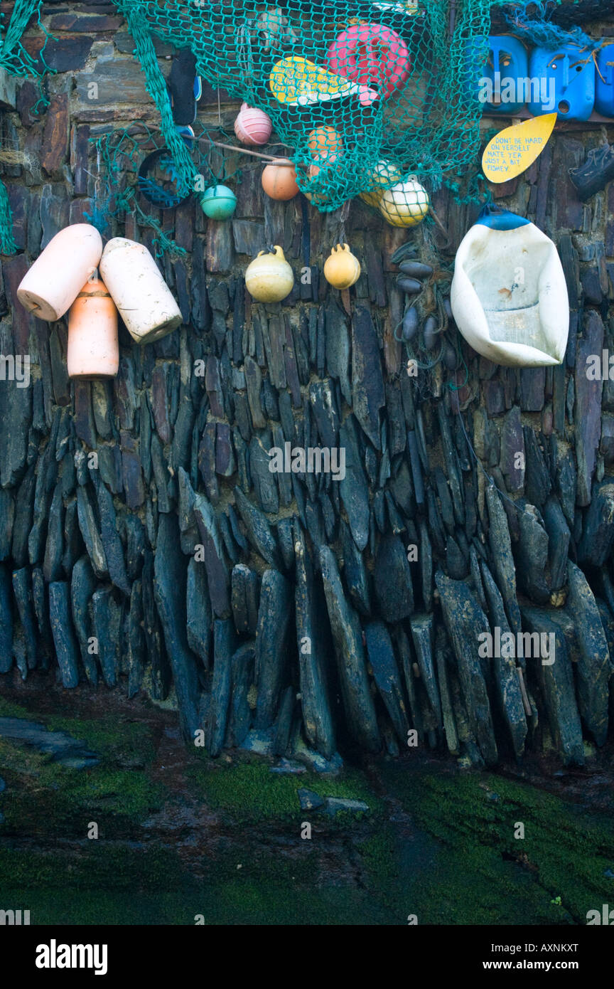 Fish net and floats in Cornish Village, Trebarwith Strand, England ...