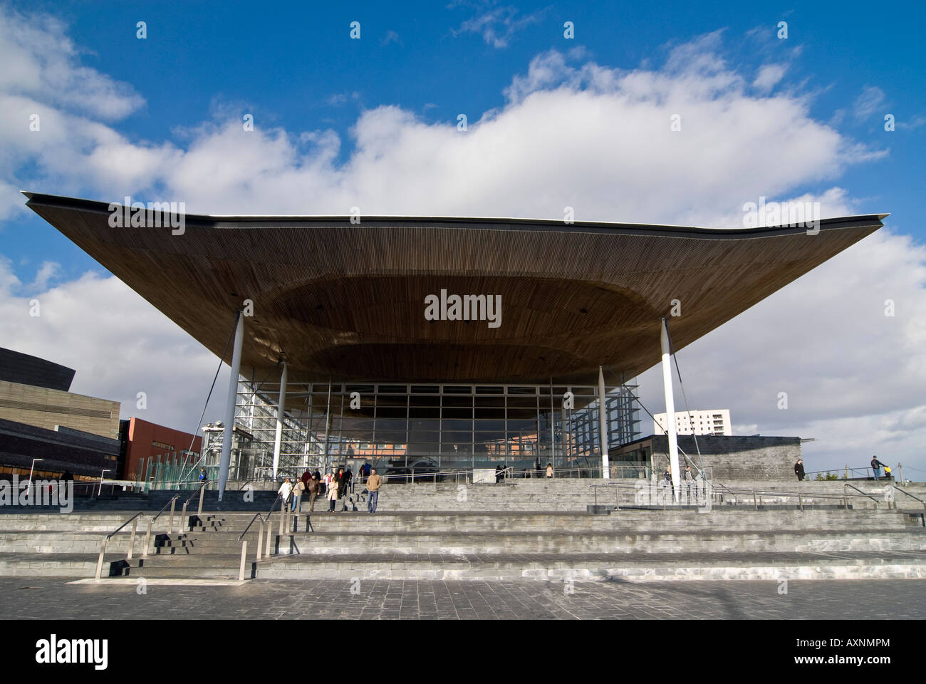 Horizontal wide angle of the modern Welsh Assembly building "Senedd" on ...