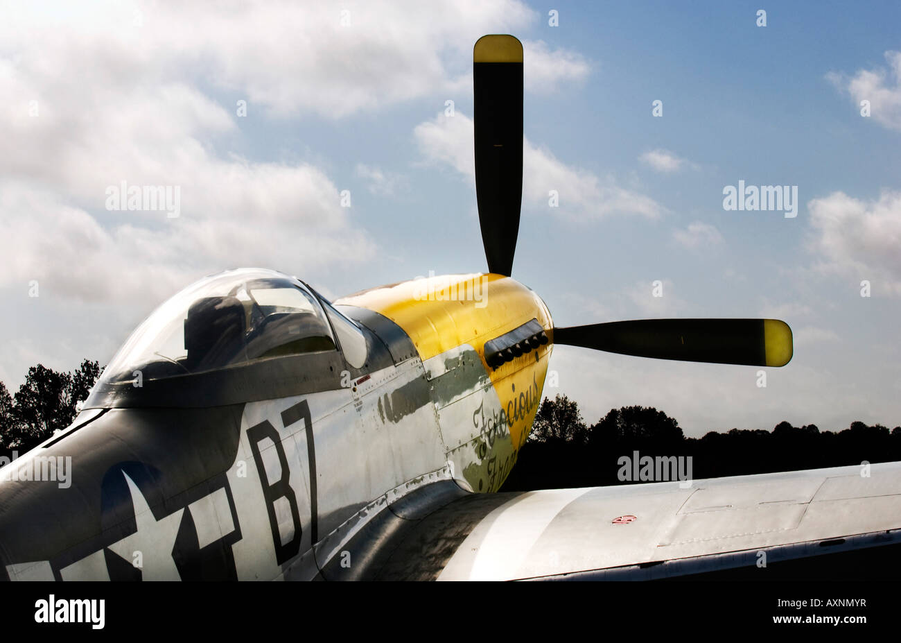 North American P-51D Mustang fighter plane second world war WWII under blue sky B7 USAF Stock ...