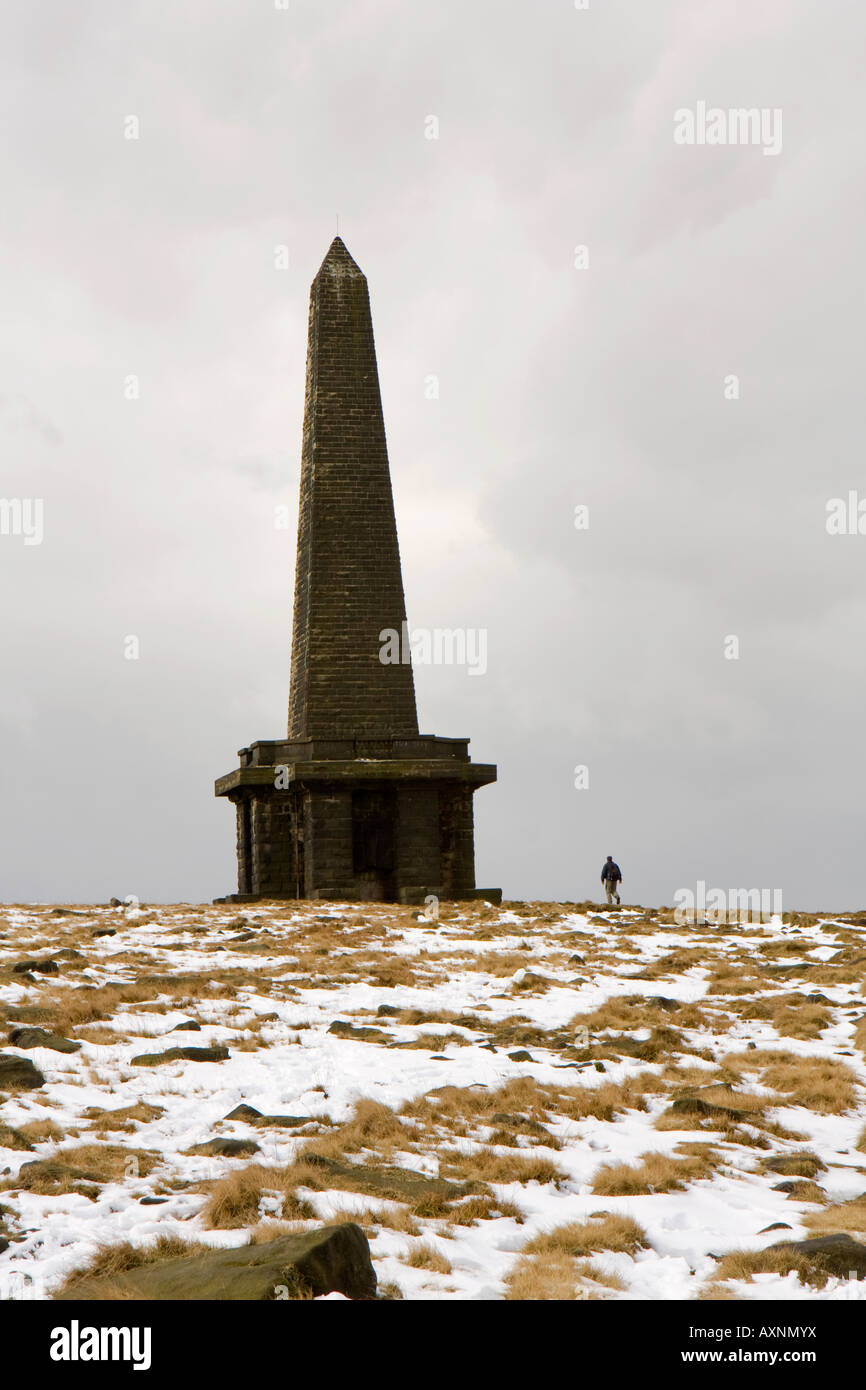 Walker at Stoodley Pike , part of the Pennine way , Calderdale Stock ...