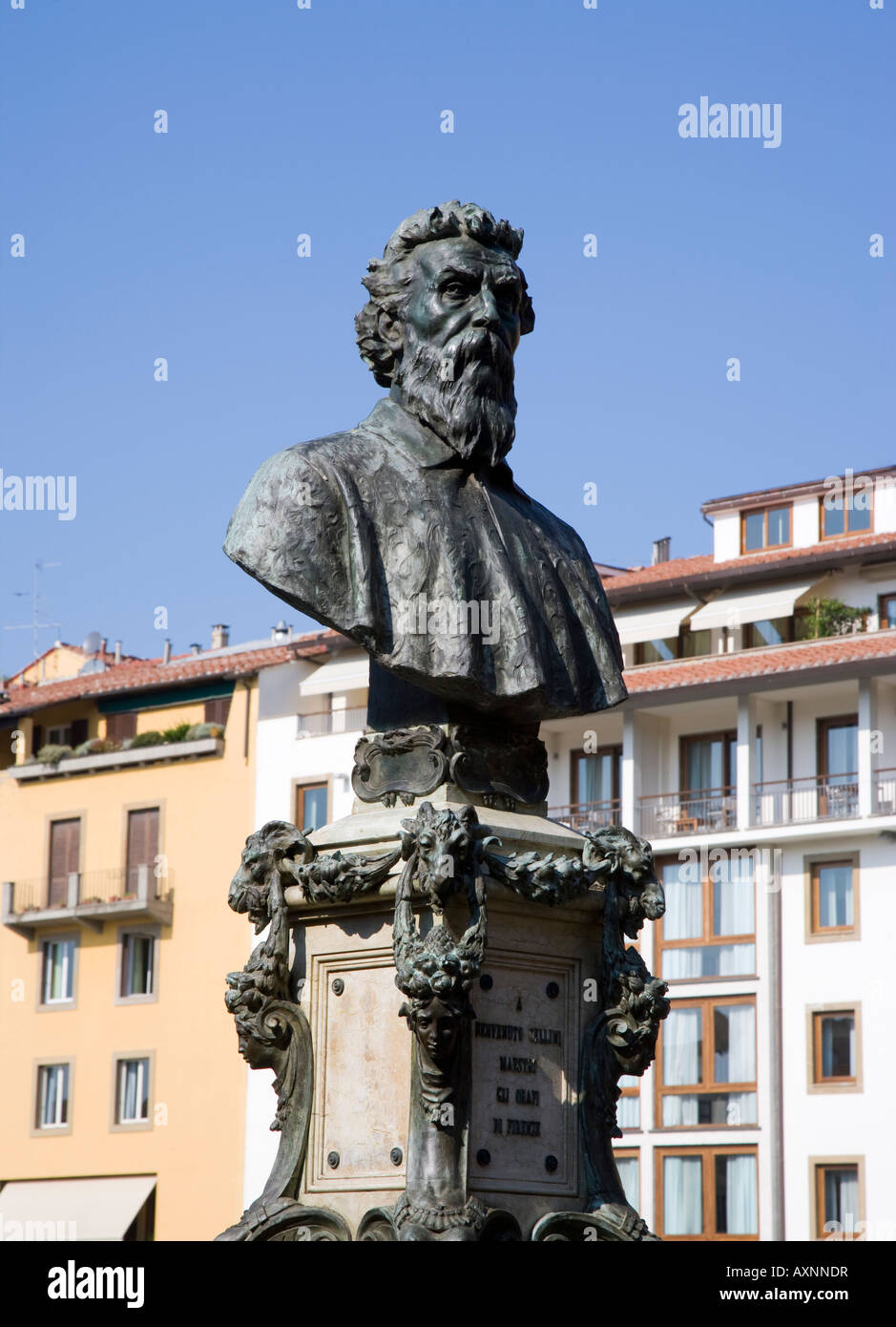 Bust of Benvenuto Cellini on the Ponte Vecchio Florence Italy Stock ...