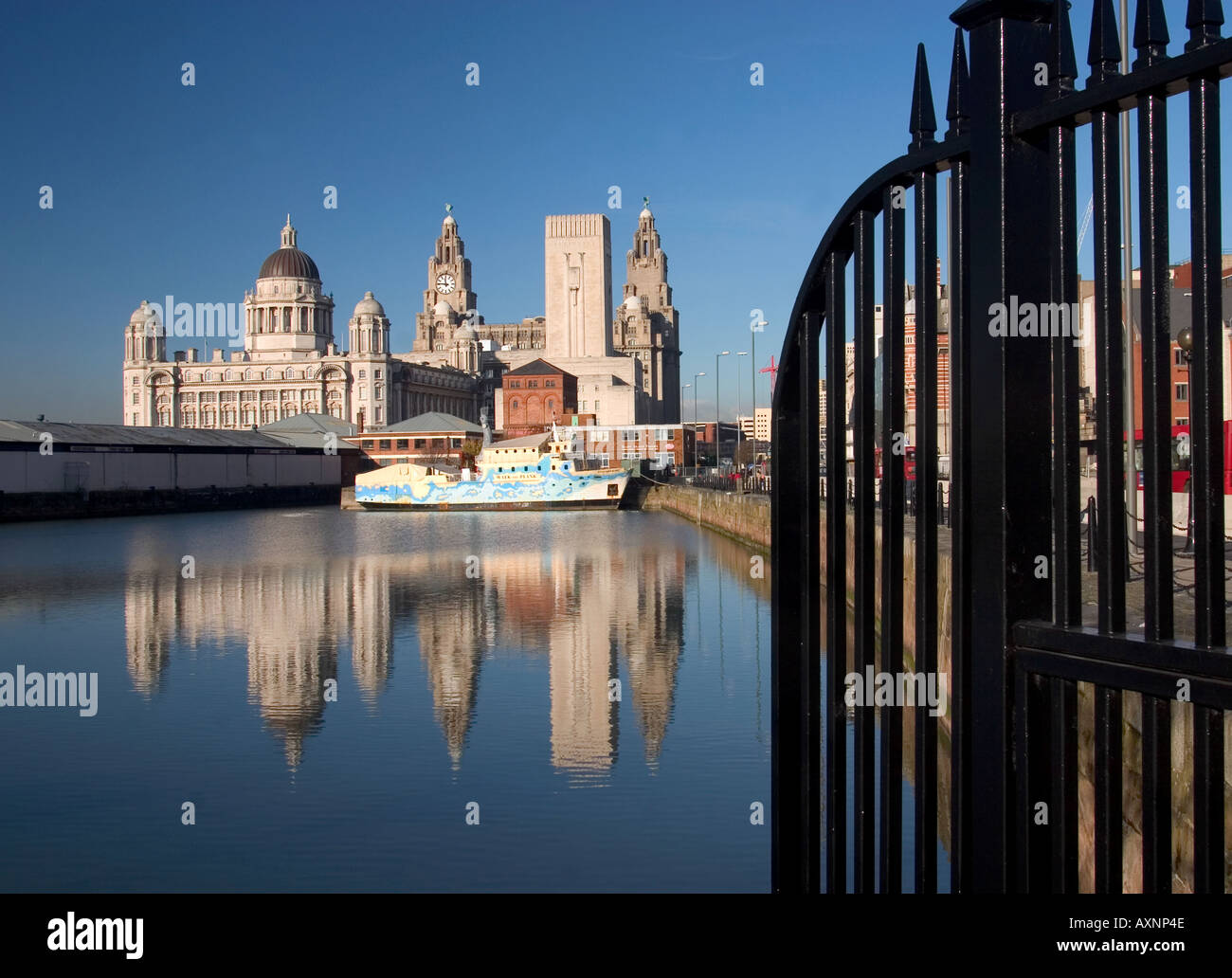 Liverpool waterfront reflected across the albert dock, uk Stock Photo ...