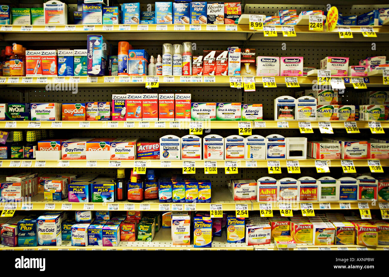 Cold and allergy medicine display in a drug store Stock Photo - Alamy