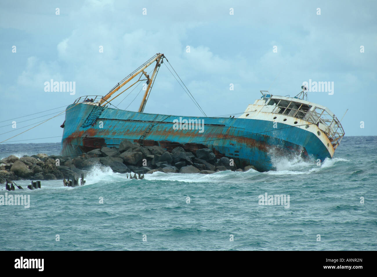 Stranded fishing boat outside Avarua Harbour, Rarotonga, Cook Islands ...