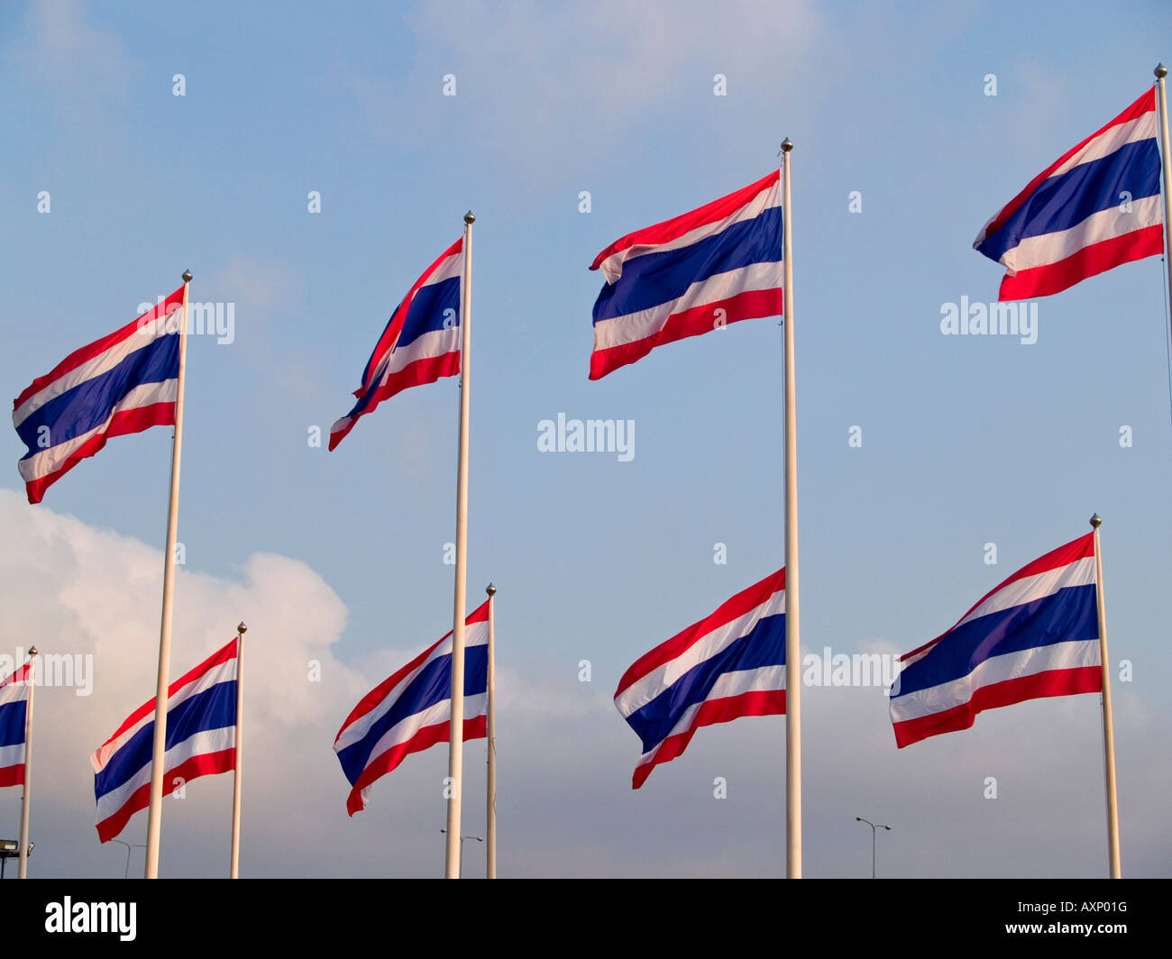 Thai flags in the breeze in Bangkok Stock Photo - Alamy