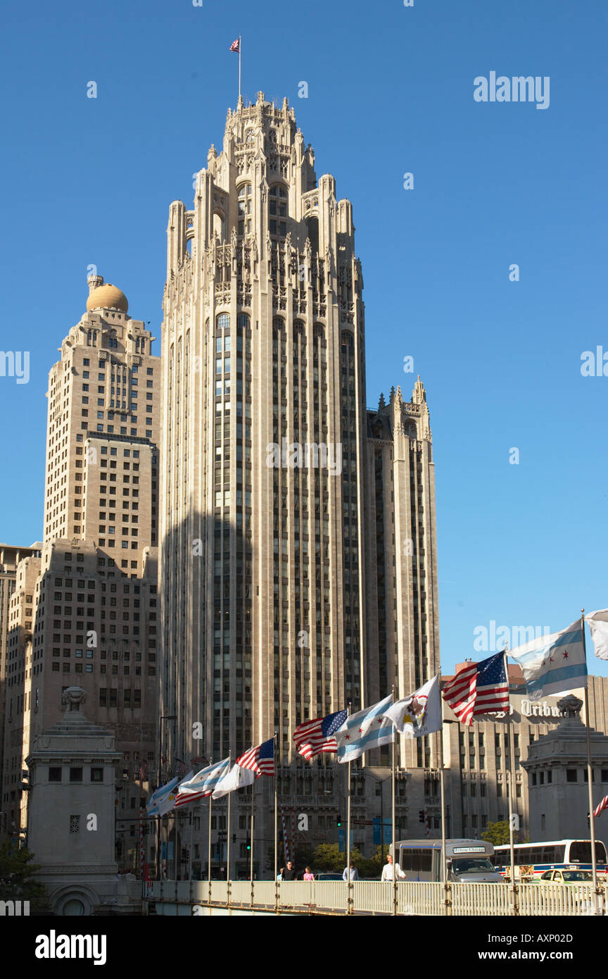 BUILDINGS Chicago Illinois Tribune Tower and Michigan Avenue Bridge ...