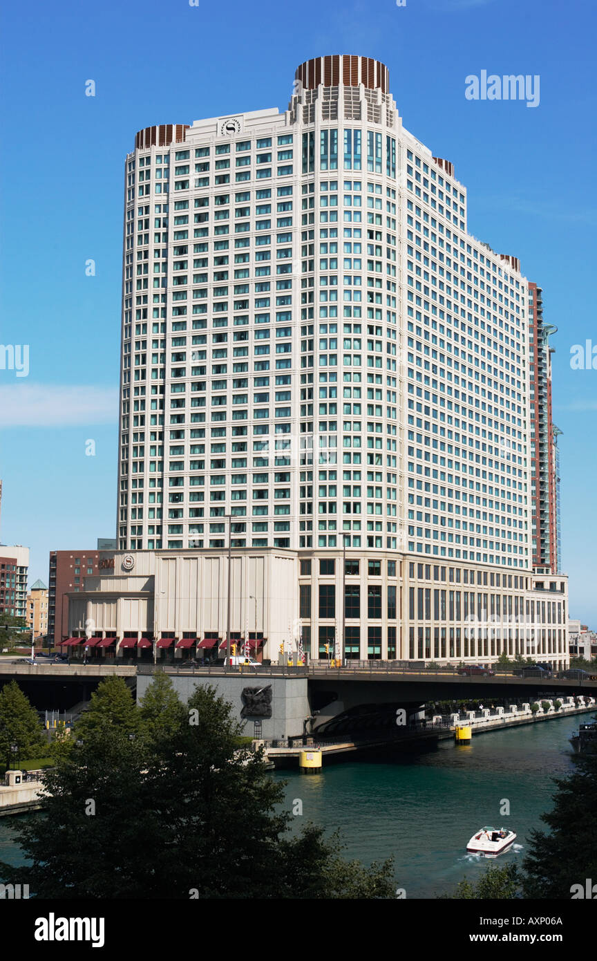 BUILDINGS Chicago Illinois Sheraton Hotel along Chicago River power ...