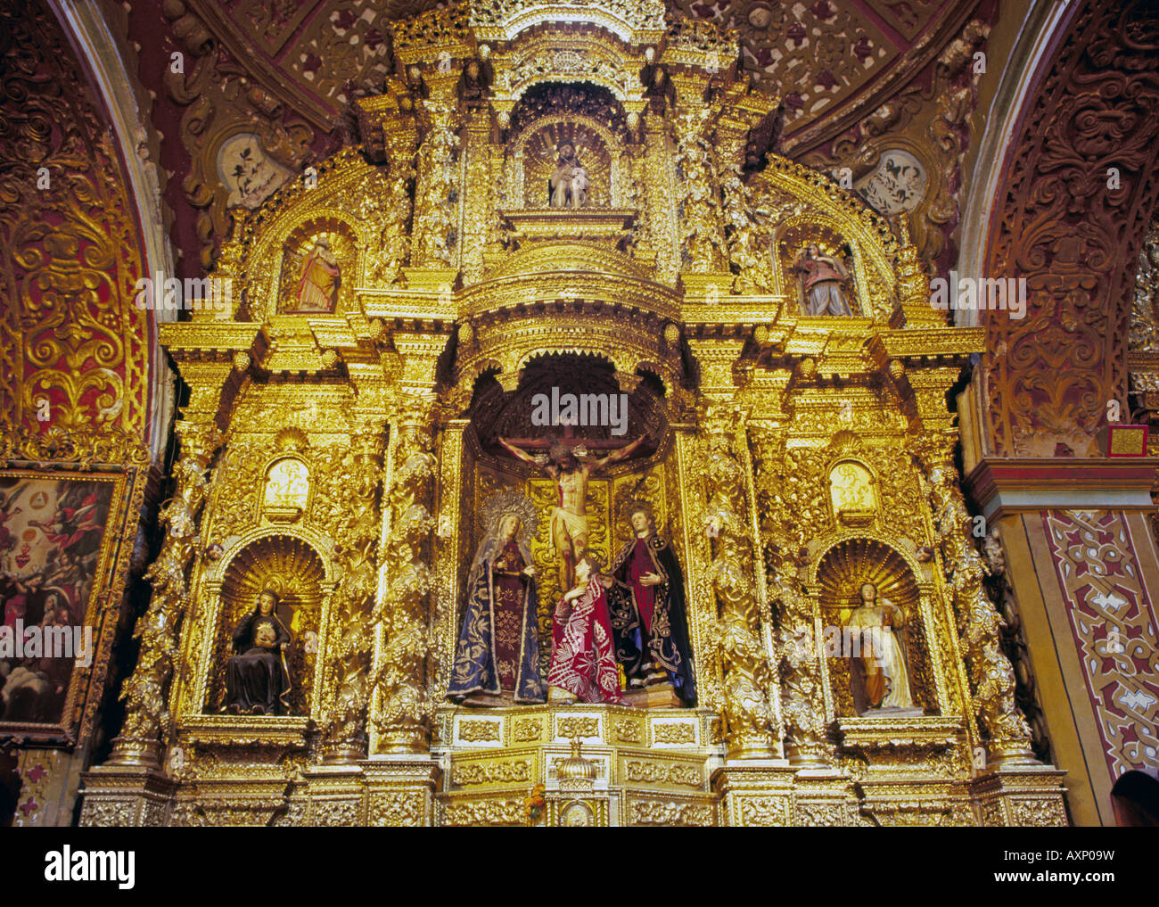 A view of the gold encrusted interior of the San Francisco Church in ...