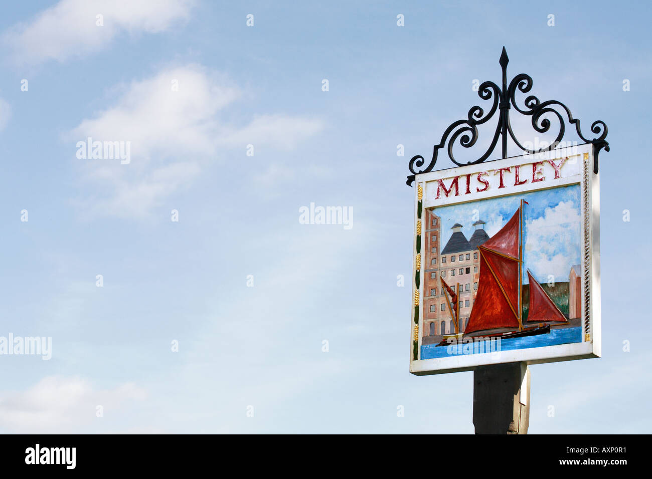 The sign post for Mistley, a small village next to Englands smallest ...