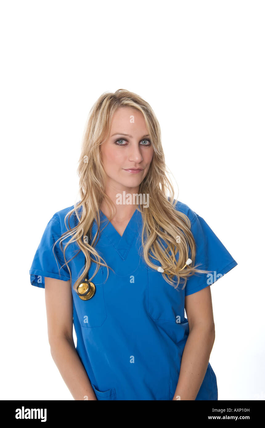 Image of a female nurse in blue scrubs Stock Photo - Alamy