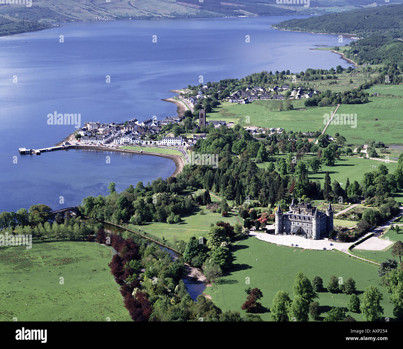 UK Scotland Strathclyde Argyll Loch Fyne Inveraray town and Inveraray ...