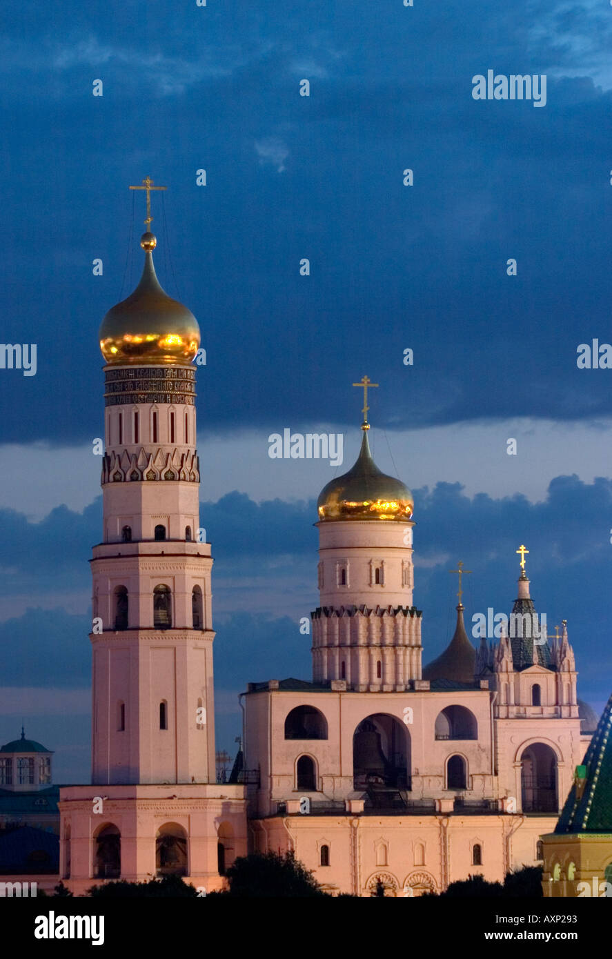 Ivan the Great Bell Tower complex at dusk Moscow Kremlin Stock Photo ...