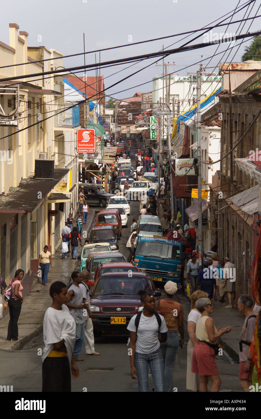 Busy street St Georges Grenada Caribbean Stock Photo - Alamy