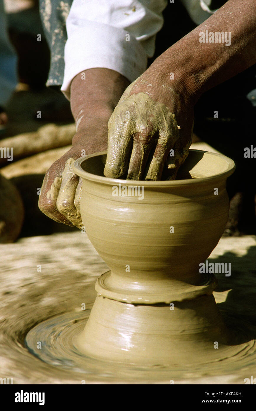 India Rajasthan crafts Khuri pot being formed on wheel detail Stock ...