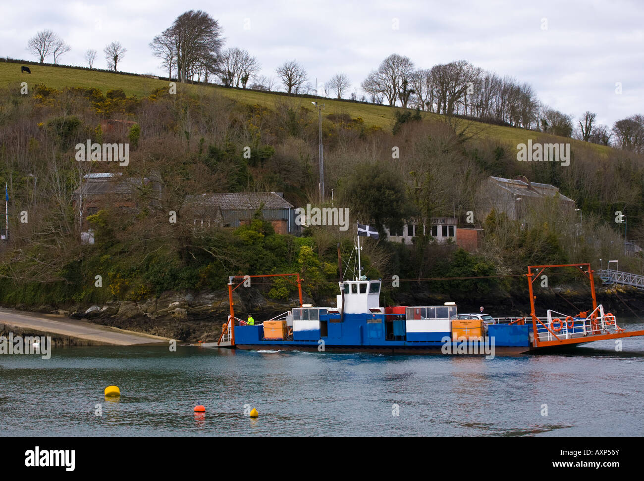 The Bodinnick to Fowey Car Ferry arriving at Fowey Cornwall England UK ...
