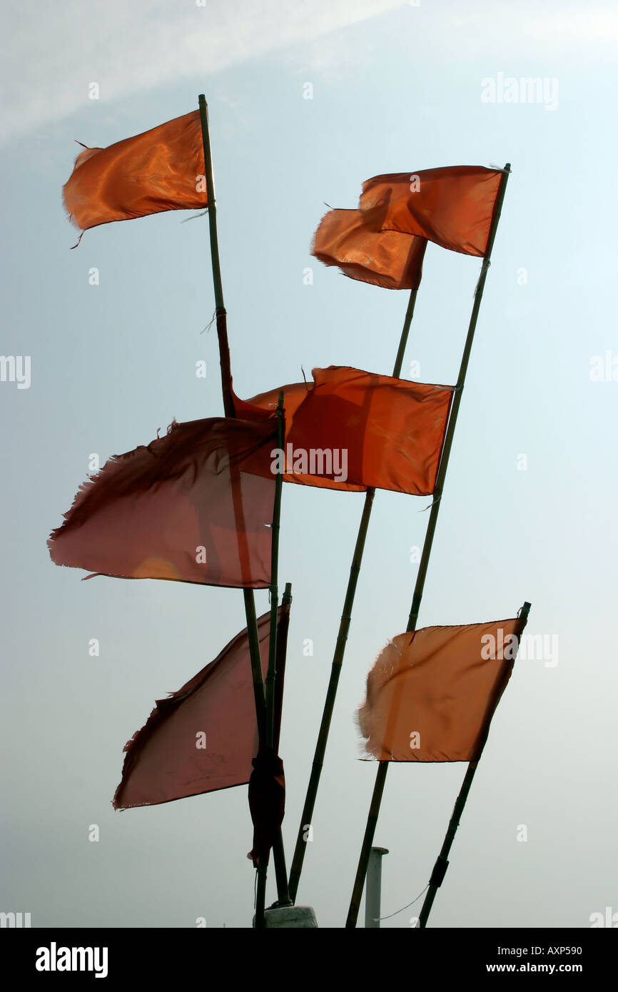 Flags used to mark position of fishing nets Stock Photo - Alamy