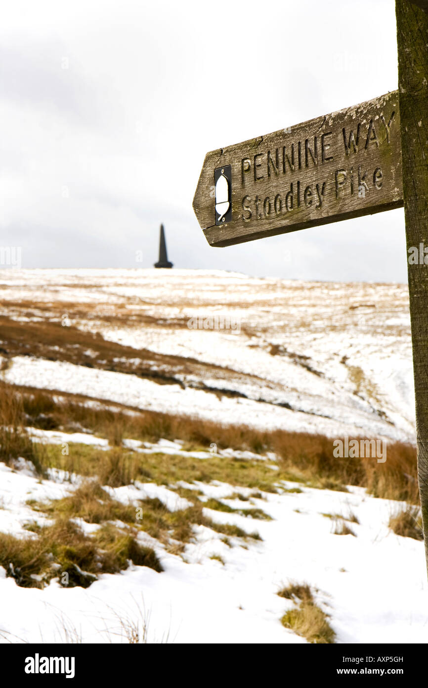 Signpost to Stoodley Pike , part of the Pennine way , Calderdale Stock ...